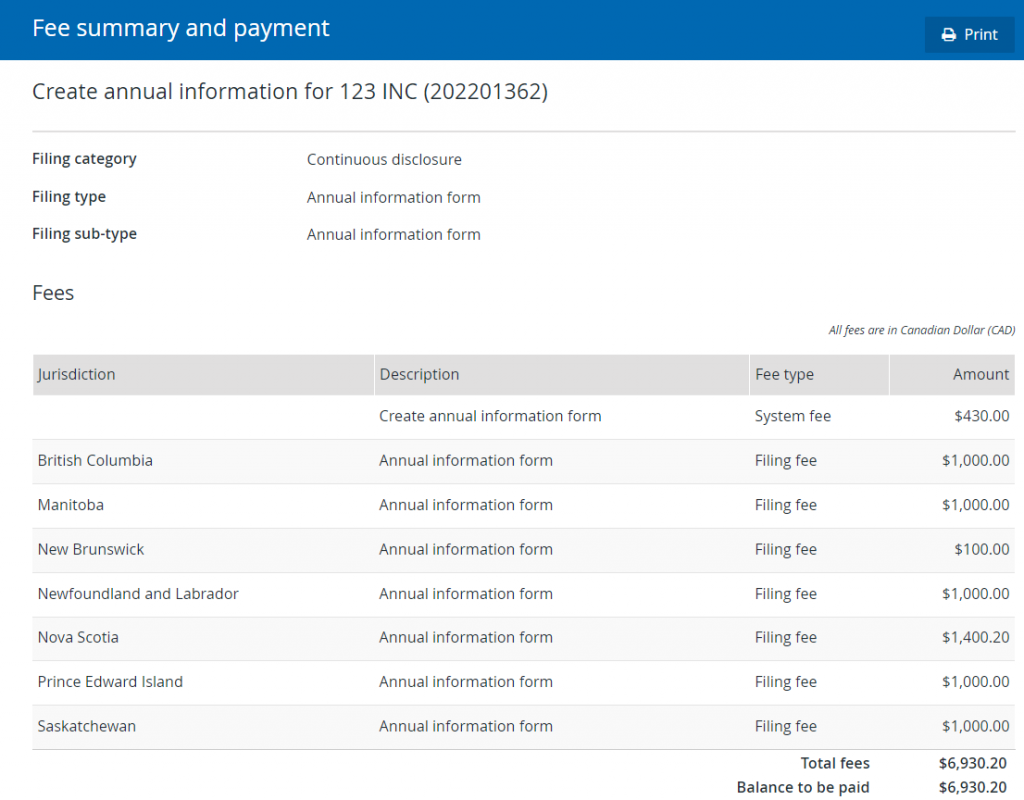 Fee summary and payment - SEDAR+ Resources